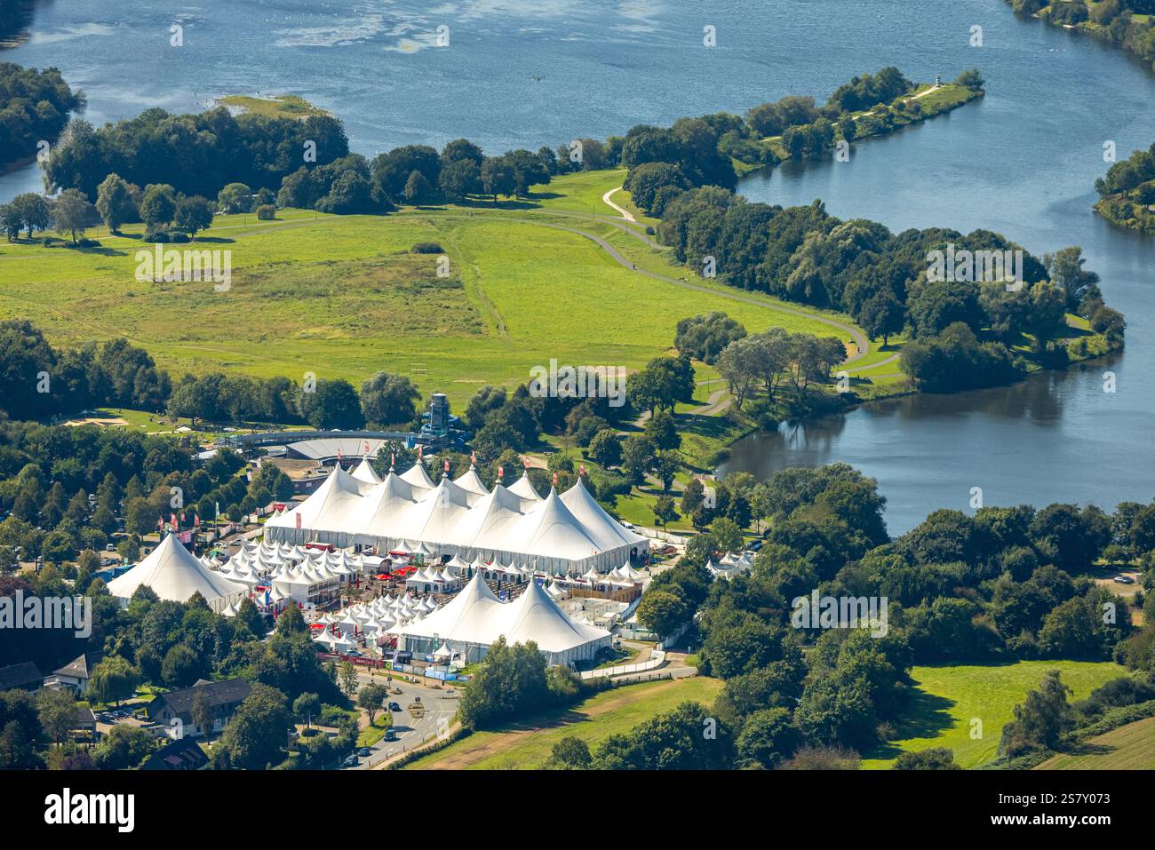 Aerial view, Tent Festival Ruhr, major event with music and art at Lake ...