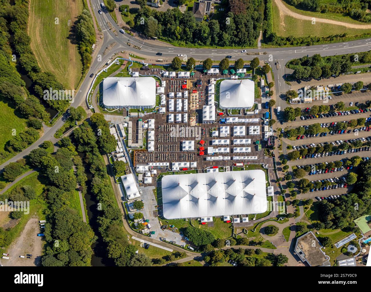 Aerial view, Tent Festival Ruhr, major event with music and art at Lake ...