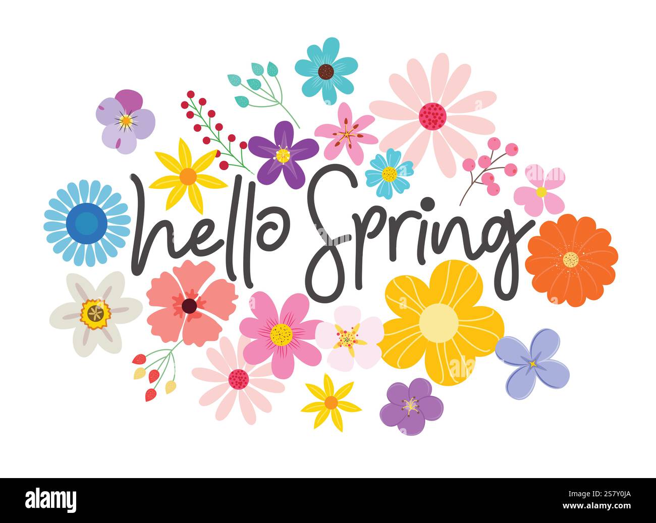 Hello spring greeting text clipart design. Spring flower bouquet in ...
