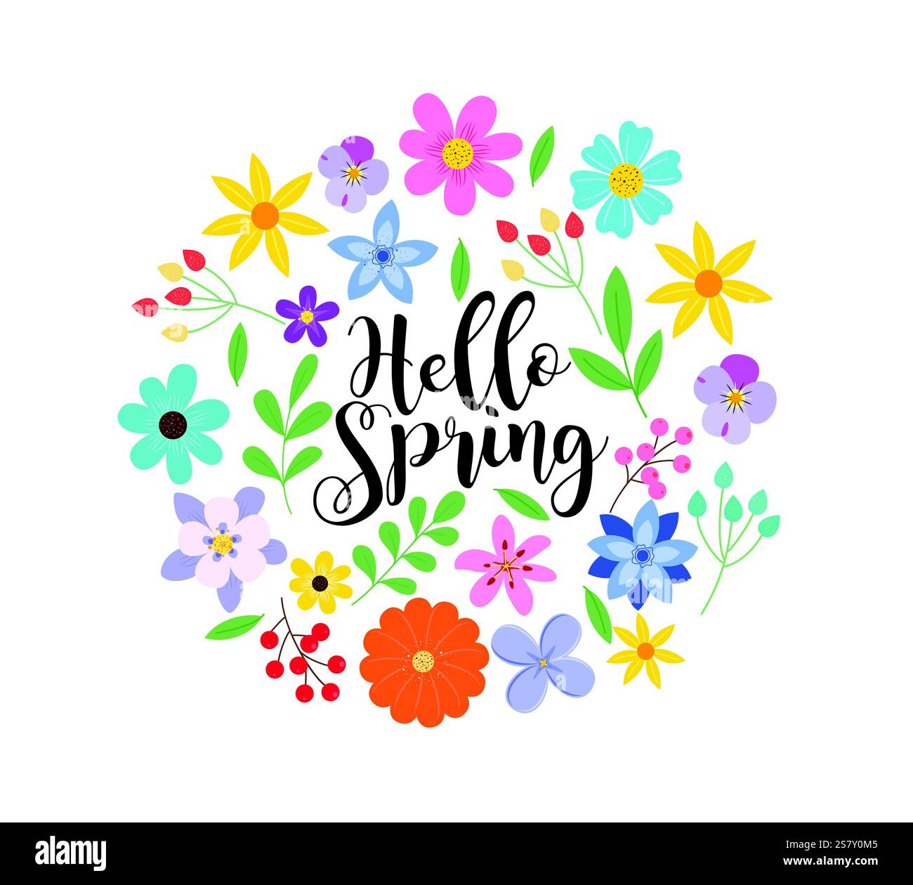 Spring hello greeting clipart design. Hello spring text with colorful ...