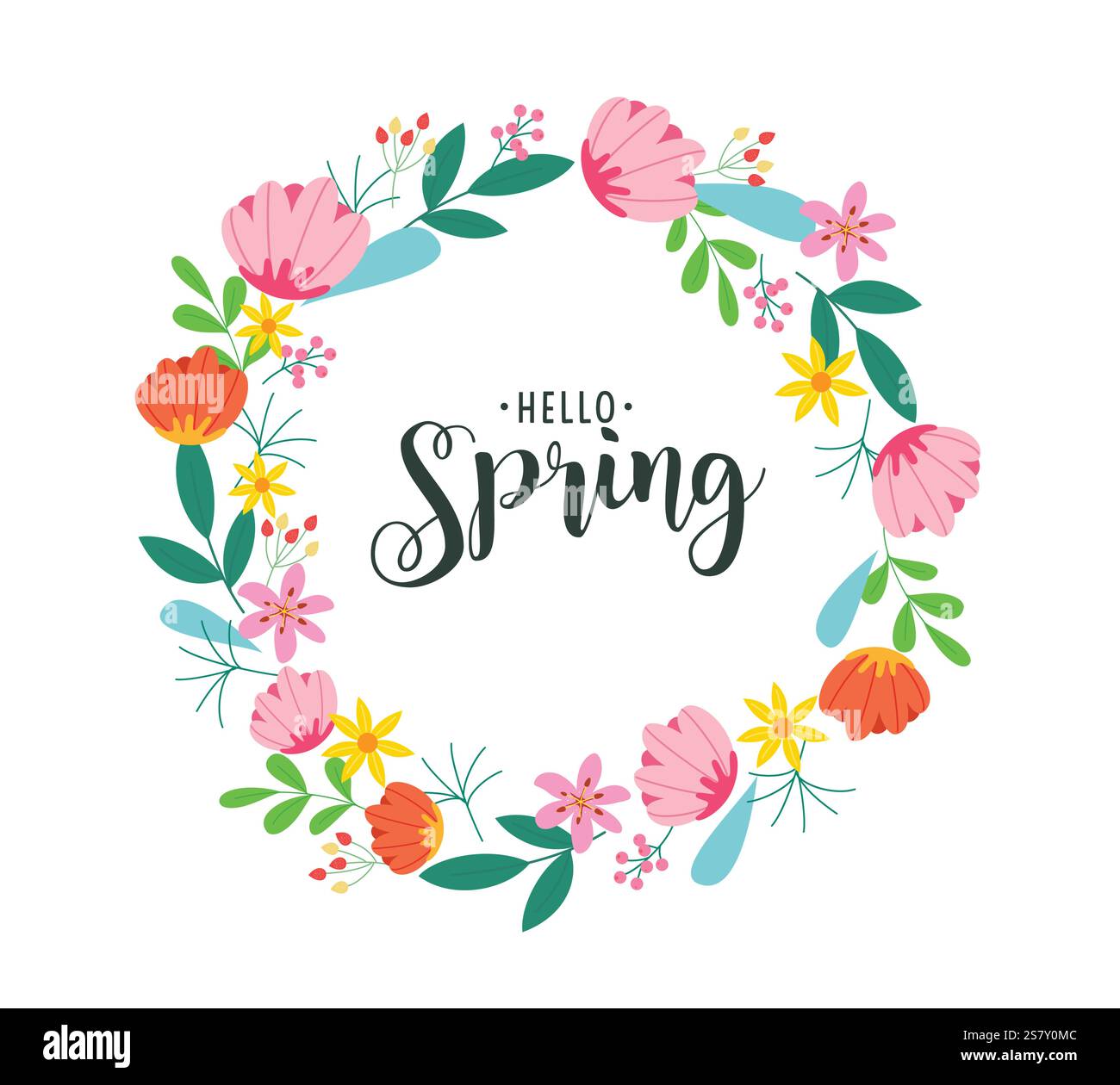 Spring hello greeting card clipart design. Hello spring text with ...