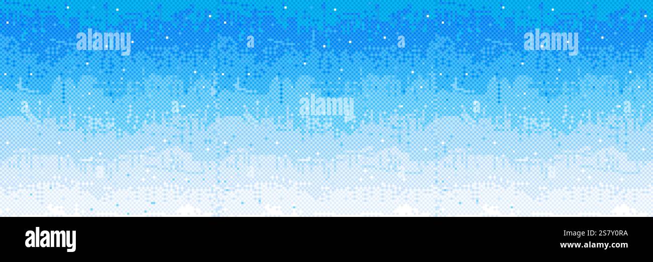 Pixel bitmap pattern, white blue gradient shade. Vertical pixelated ...