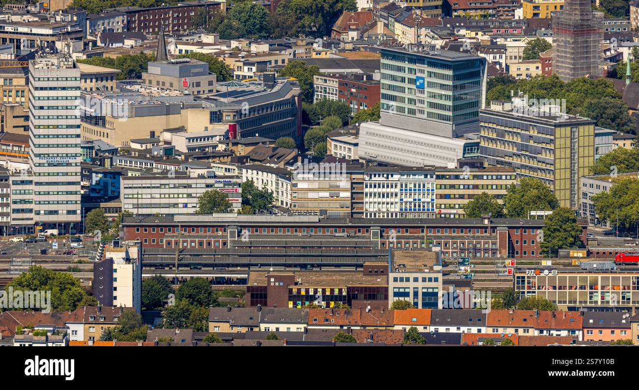 Aerial view, Central station and view to the city with Europahaus Lueg ...