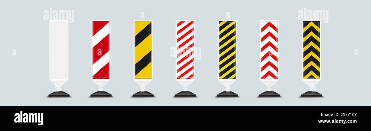 Road barrier post collection showing different warning patterns - plain ...