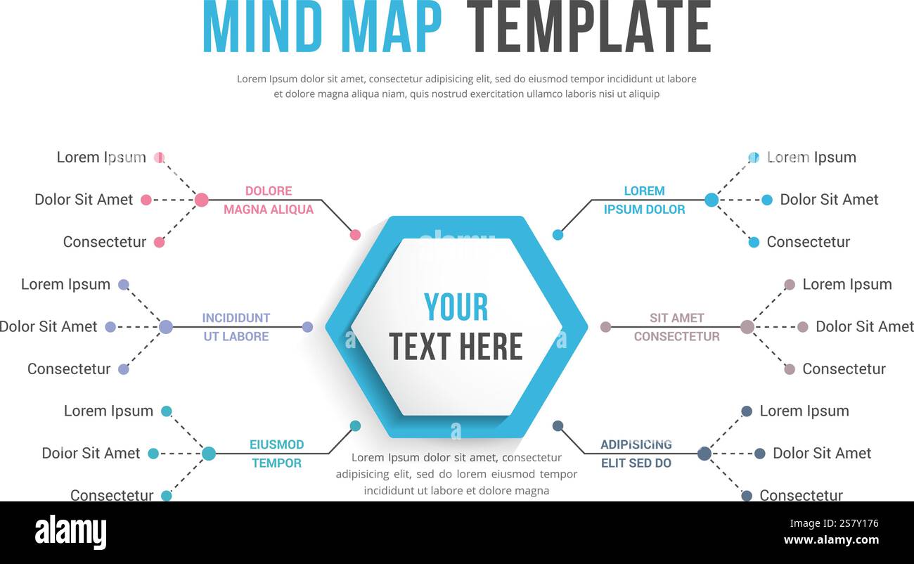 Mind map template with hexagon in the center, vector eps10 illustration ...