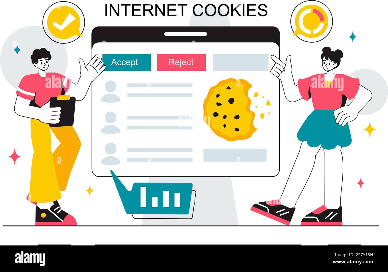 Internet Cookies Technology Vector Illustration Featuring Tracking ...