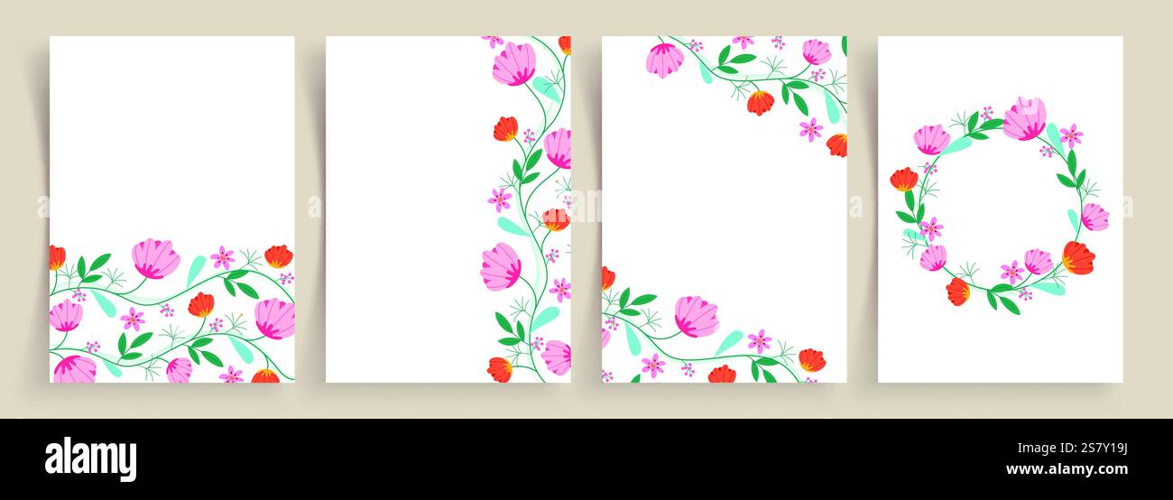 Flowers drawing border clipart poster set. Flower greetings card ...