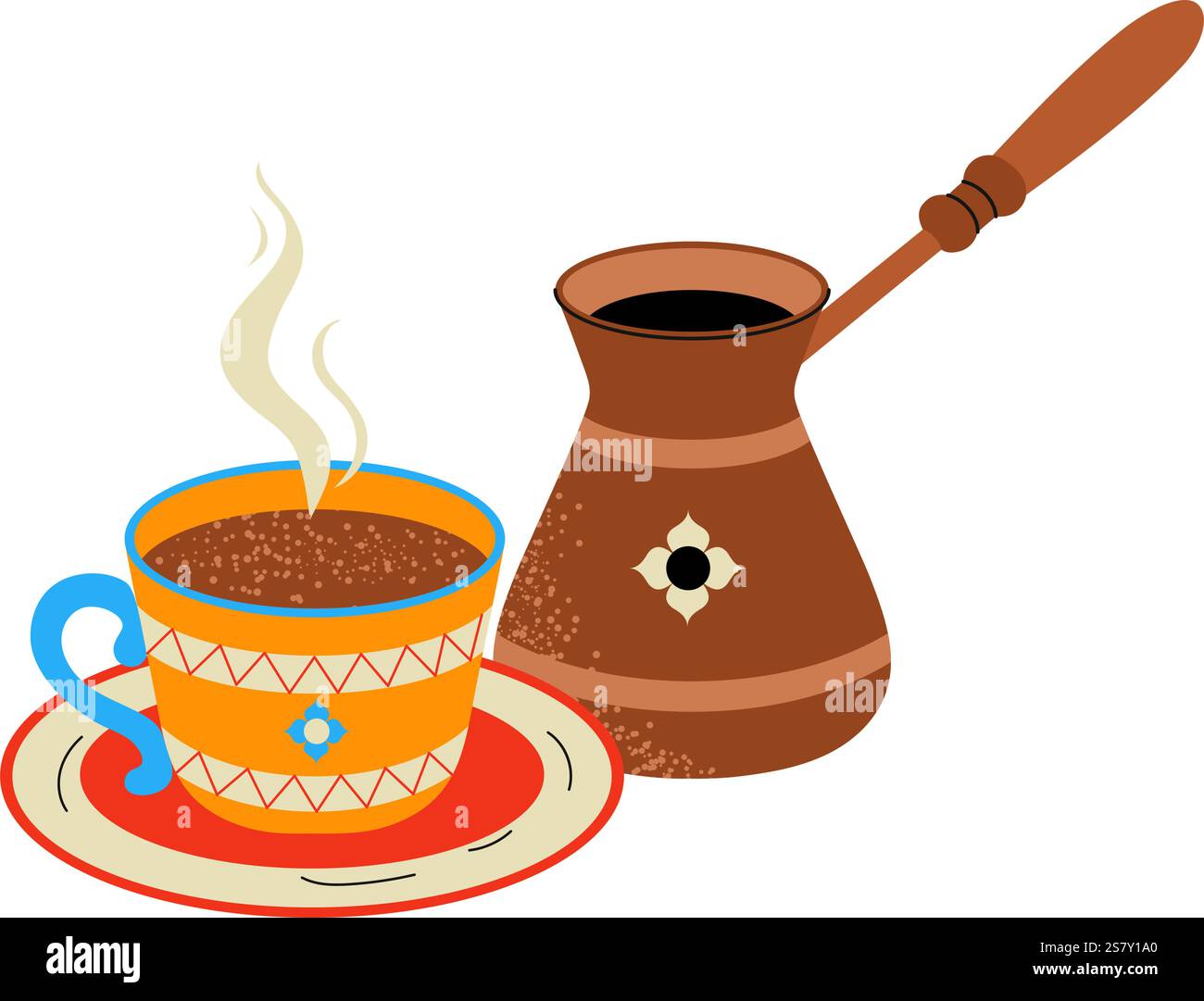 Turkish coffee with cezve. Traditional hot drink. Hand drawn vector ...