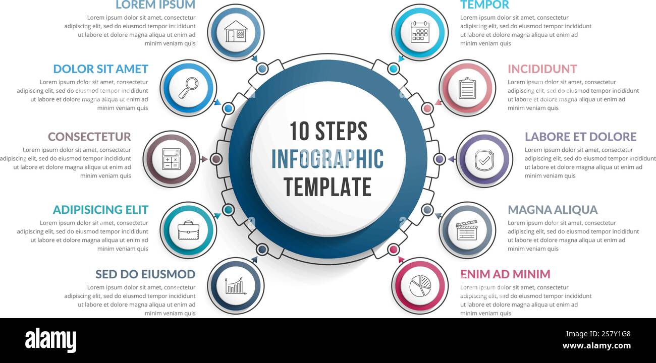 Infographic template with ten steps or options, workflow, process ...