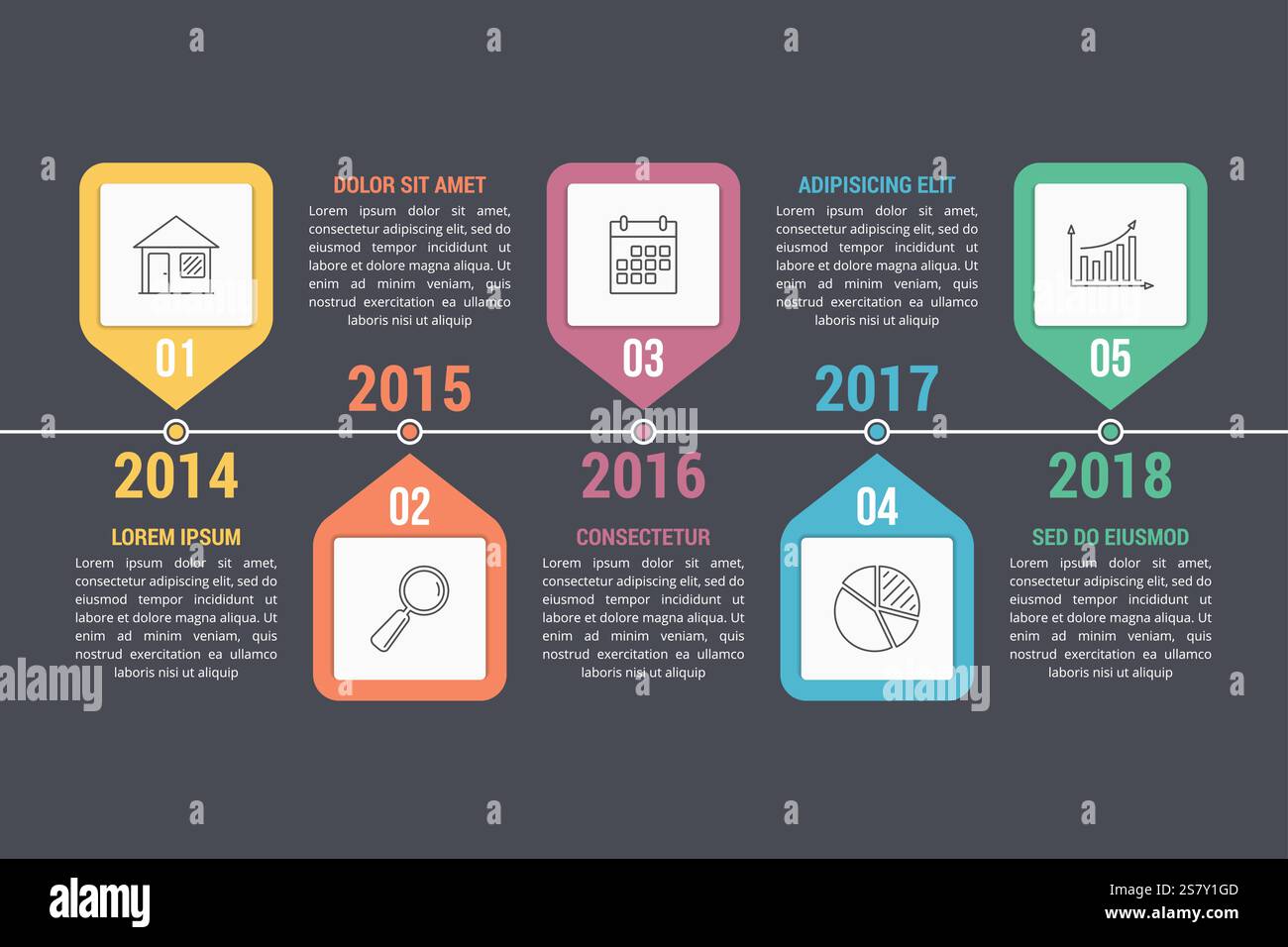 Timeline infographics template with line icons, workflow or process ...