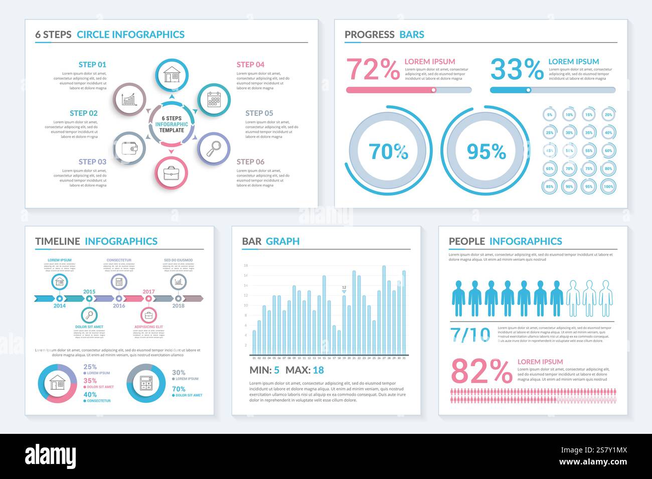 Infographic elements - circle infographics, progress bars, timeline and ...