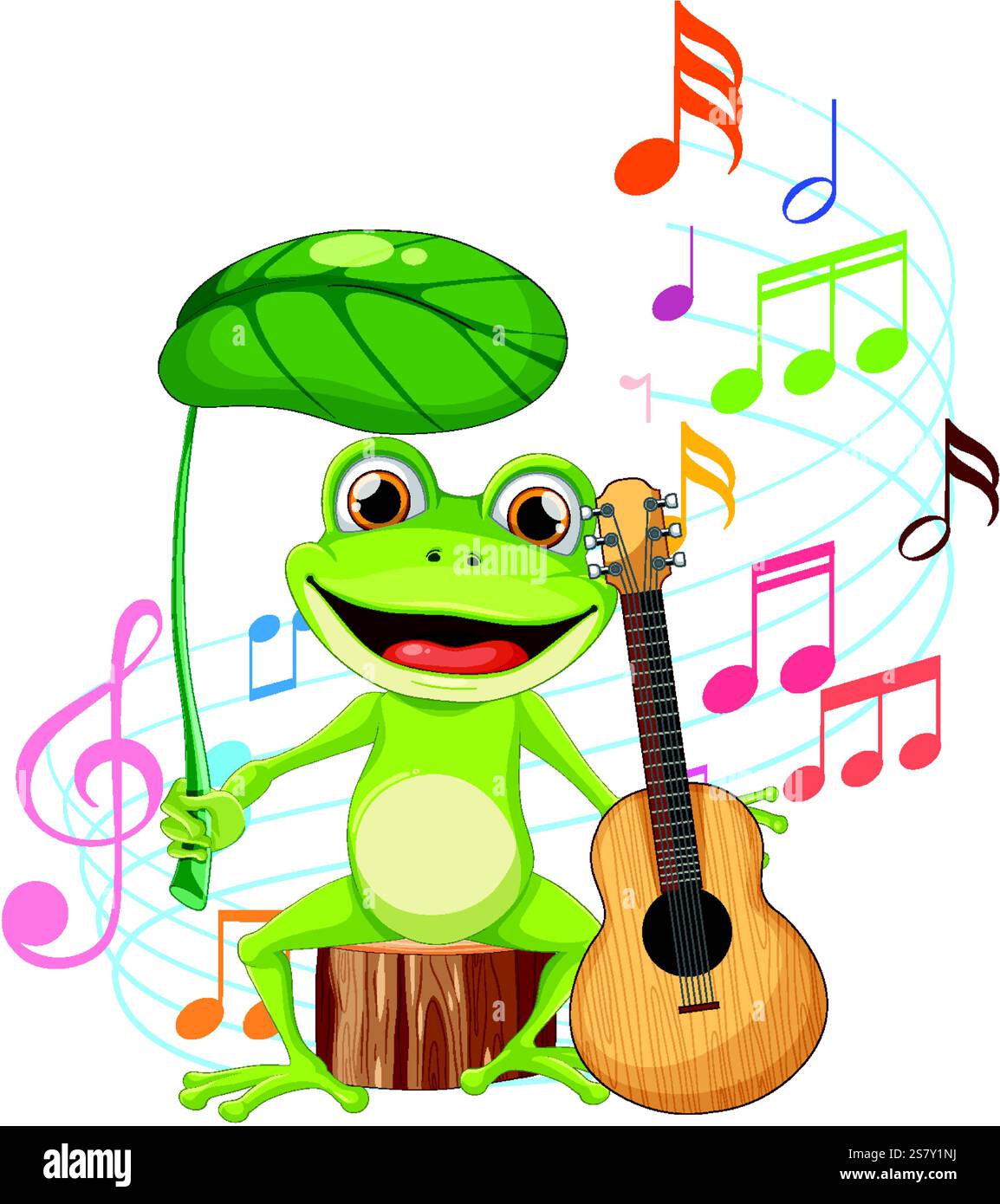 Frog playing guitar surrounded by colorful music notes Stock Vector ...