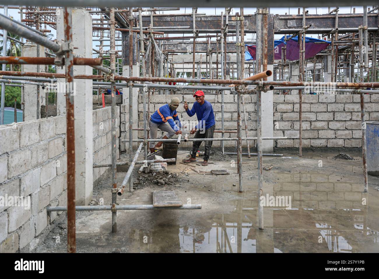New school building under construction, rural Philippines, part of ...