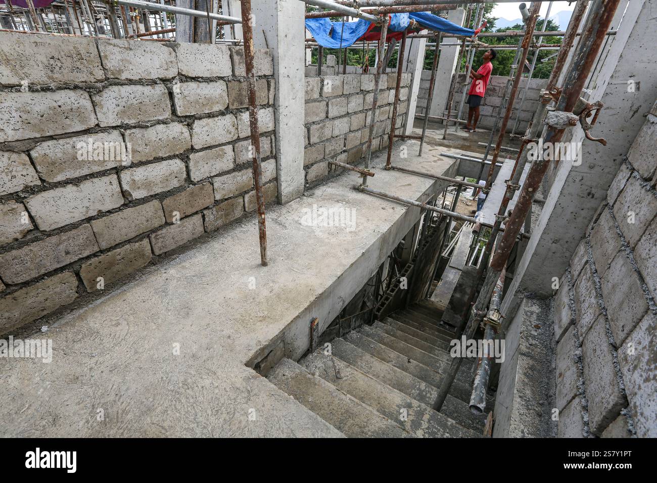 New school building under construction, rural Philippines, part of ...