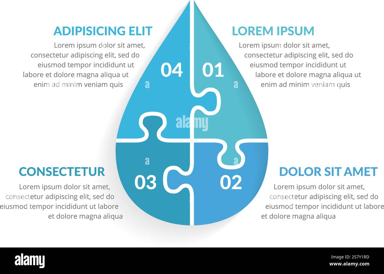 Water drop divided on four puzzle pieces with numbers and text, water ...