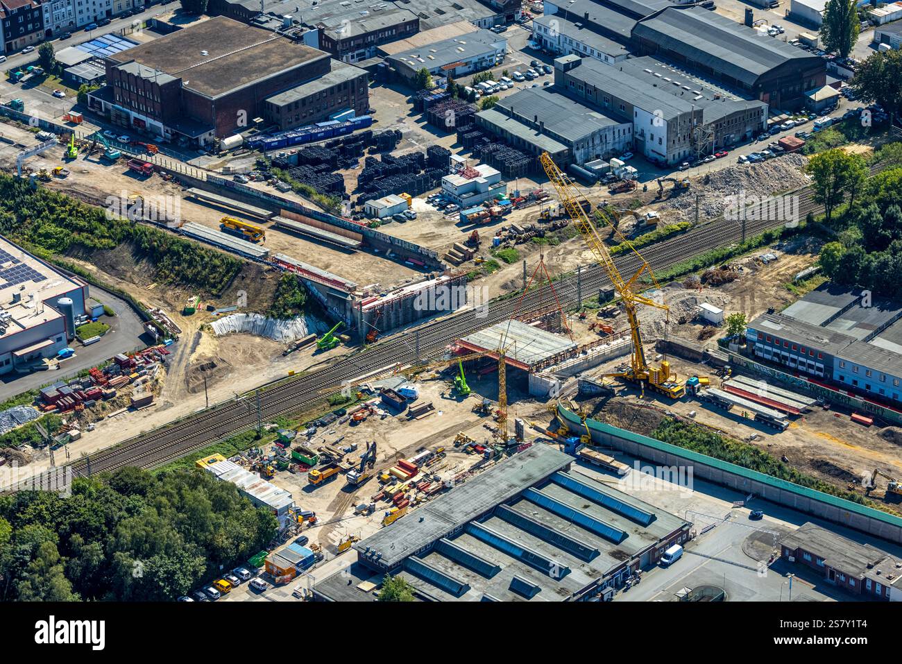 Aerial view, full closure of the A40 highway at the new replacement and ...