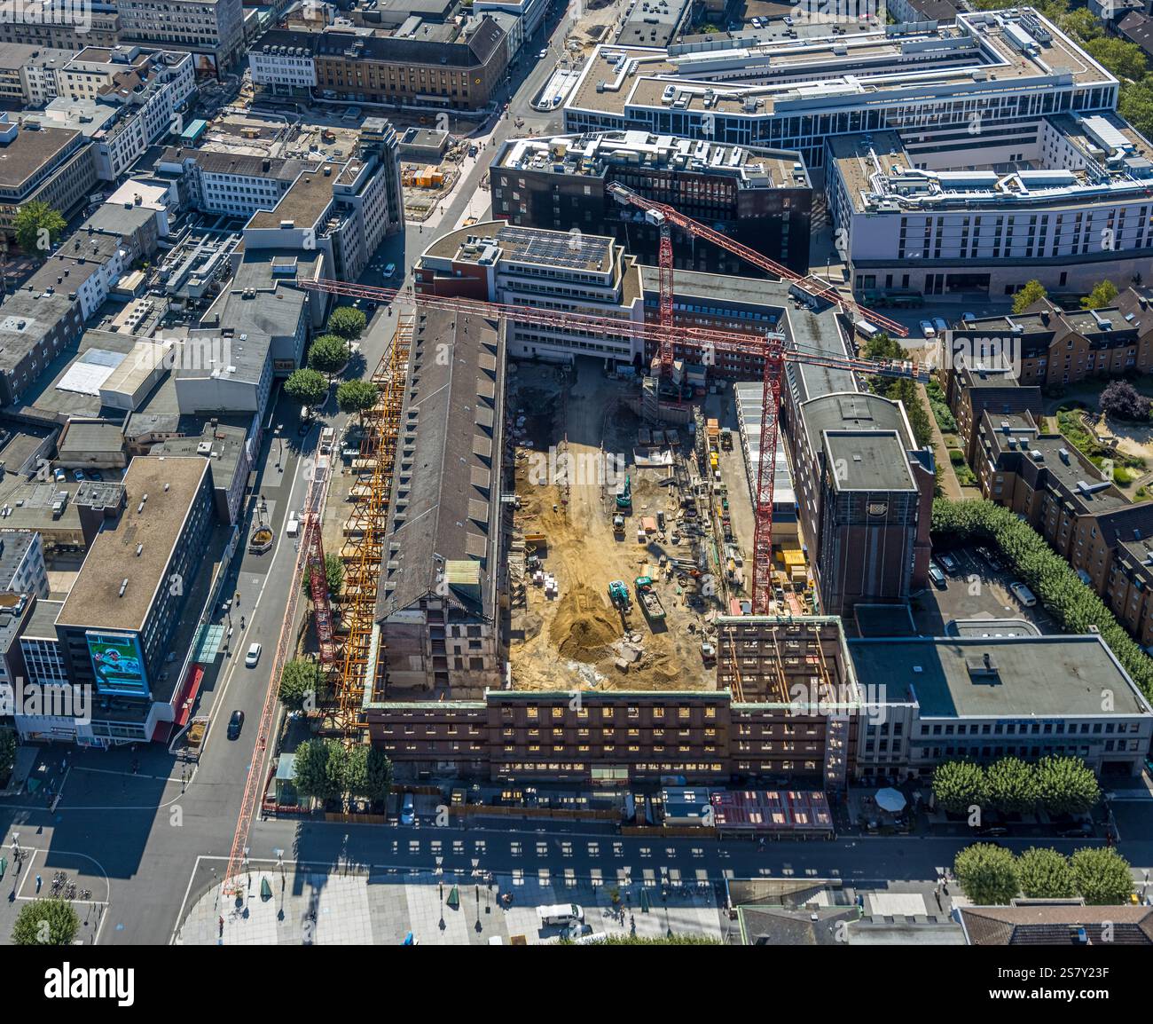 Aerial view, City with construction site Innehof Rathaus-Süd, free ...