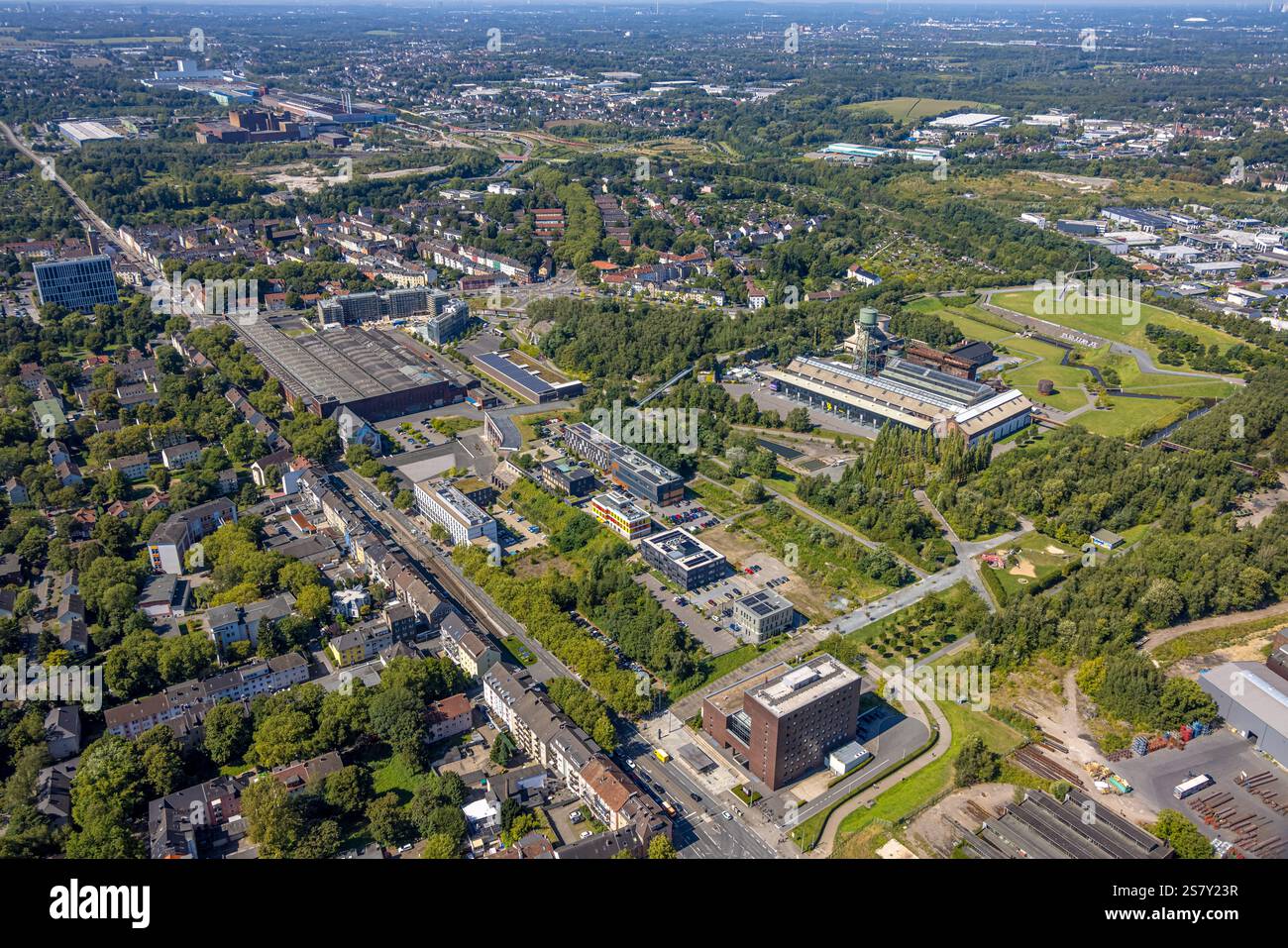 Aerial view, construction site with new TRIUM office building Bochum ...