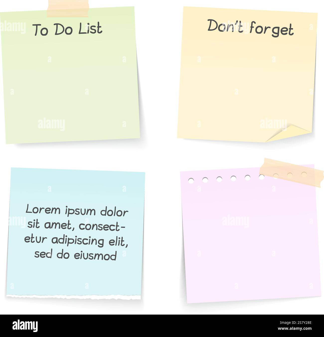 Four paper notes on white background, todo list, vector eps10 ...