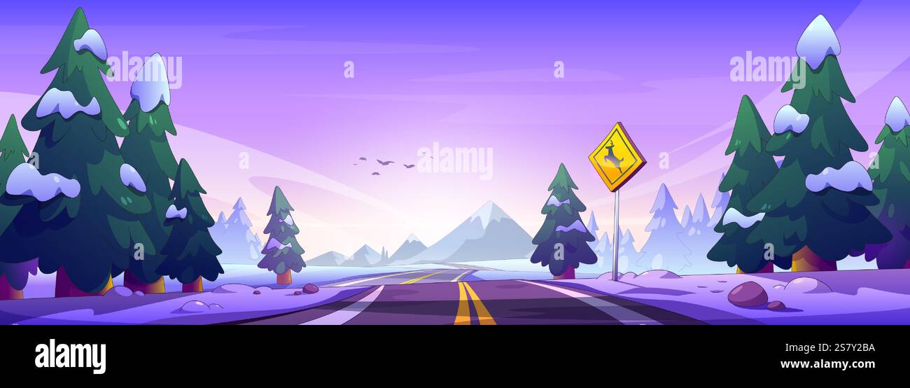 Snowy road winding through Stock Vector Images - Alamy