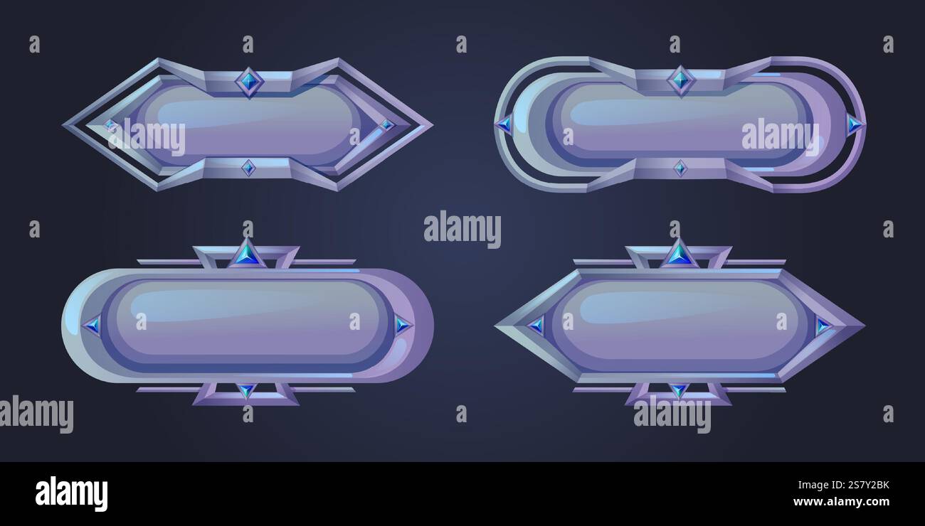 Game magic button collection - metallic grey frames decorated with blue ...