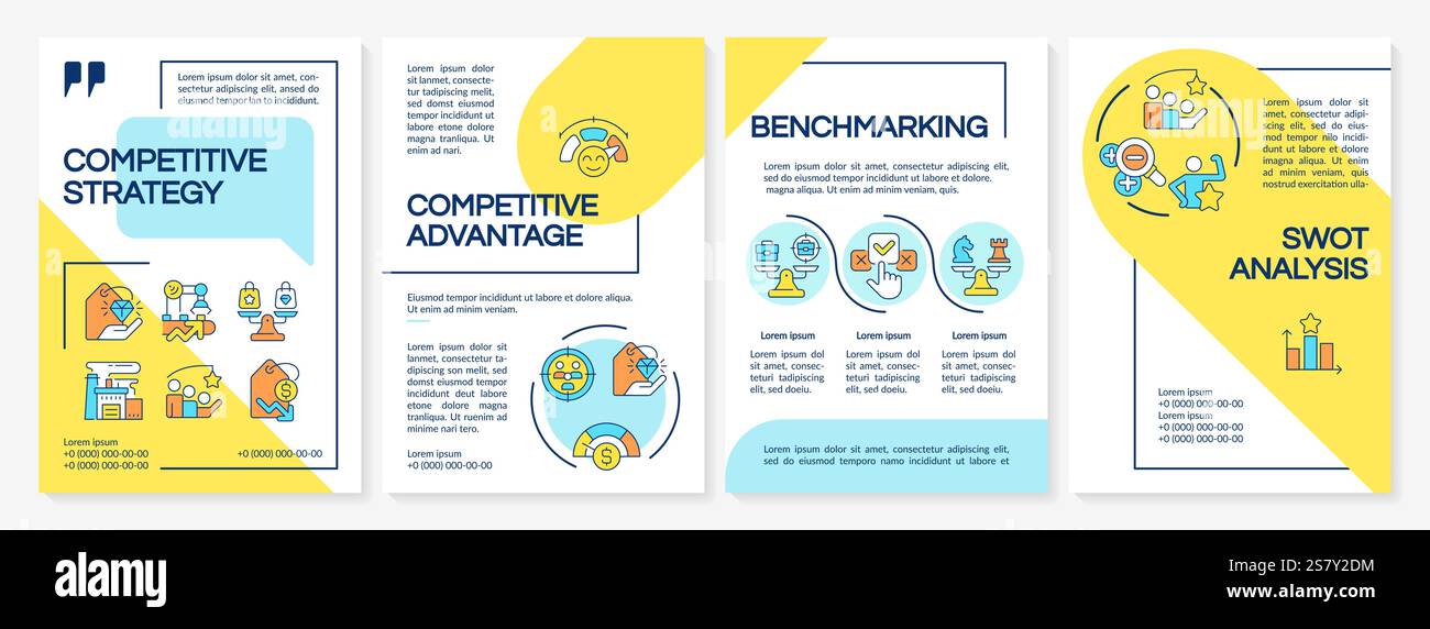 Competitive strategy blue and yellow brochure template Stock Vector ...