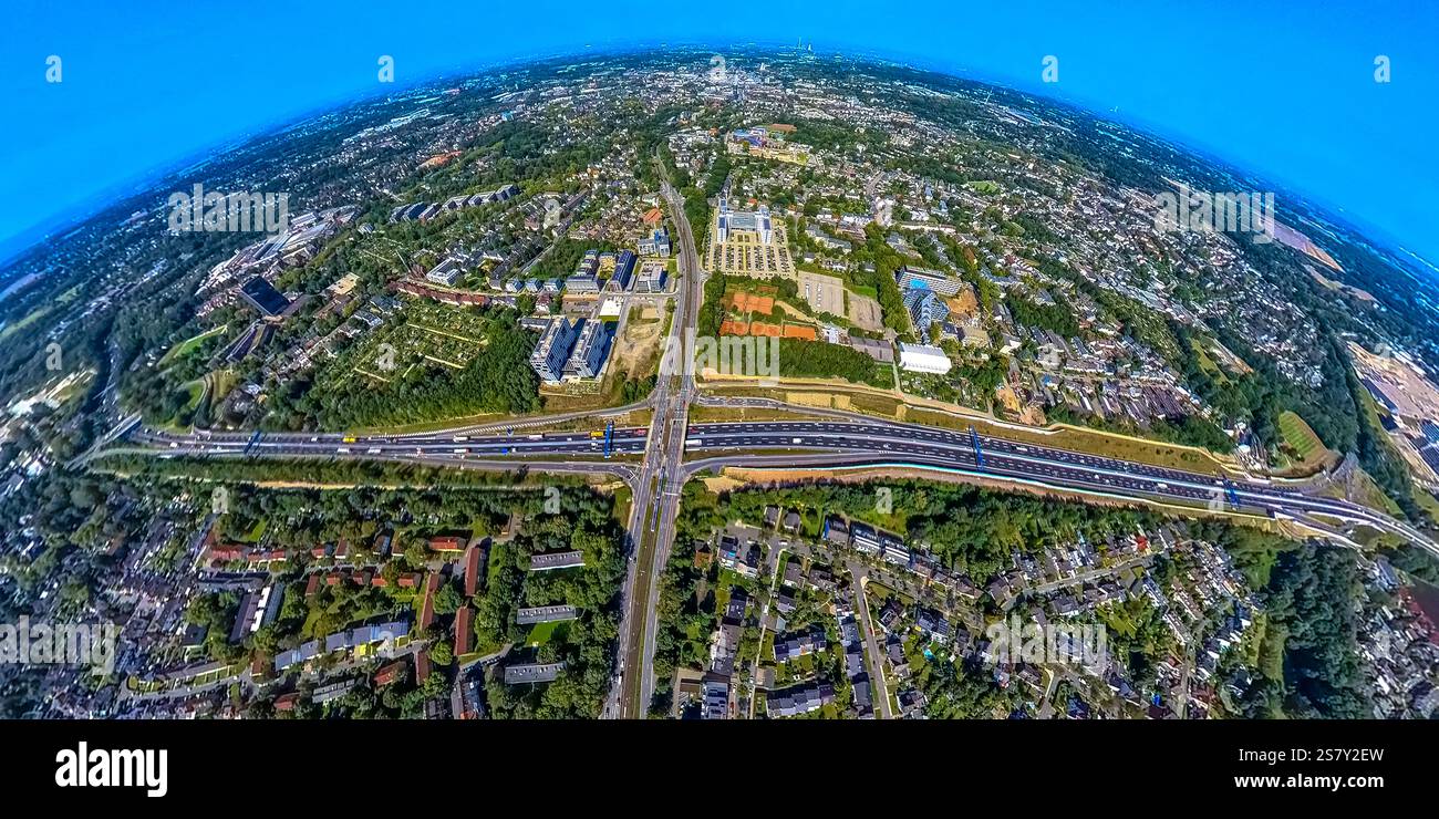 Aerial view, road traffic highway A448 and bridge of Universitätsstraße ...