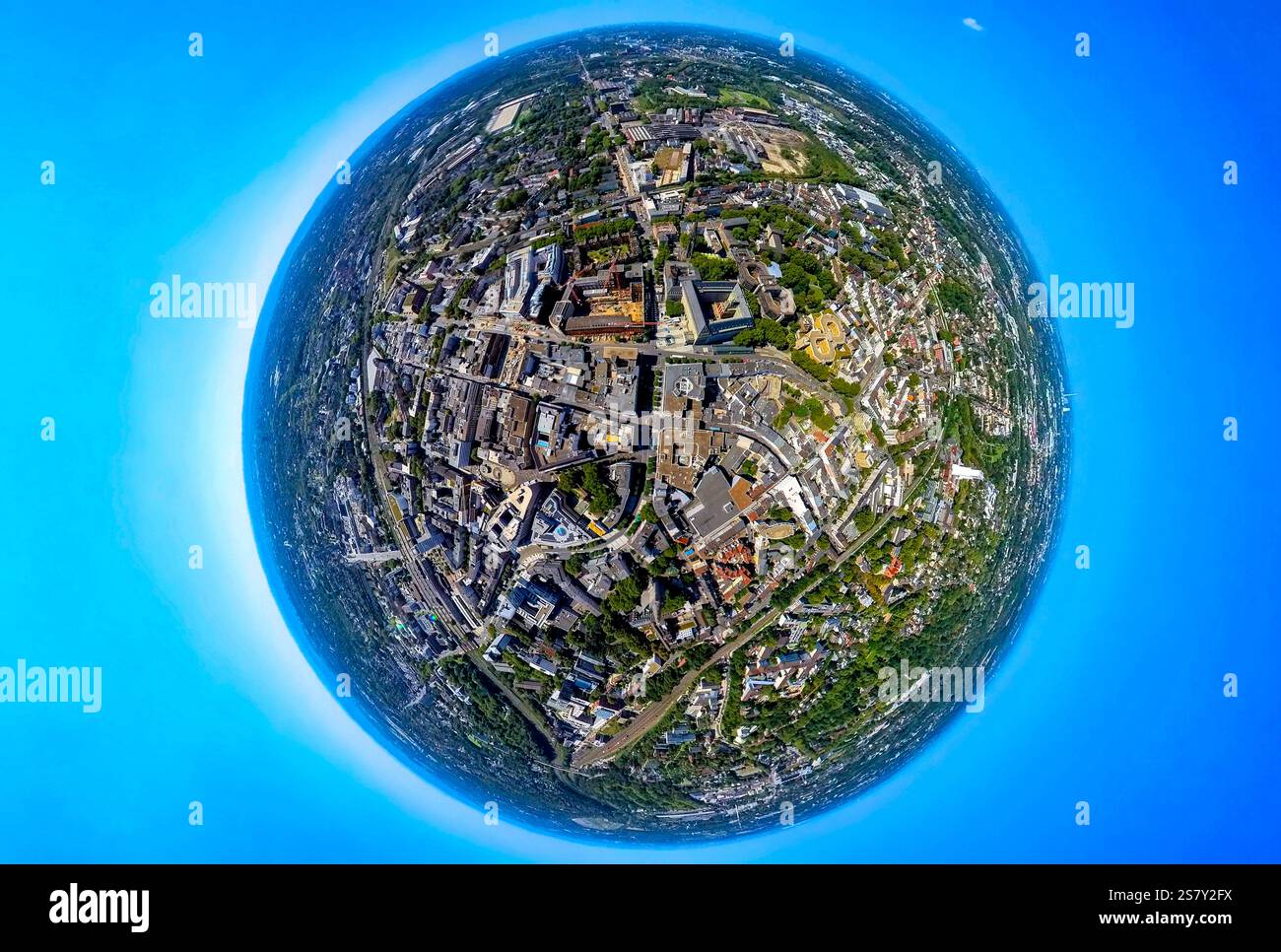 Aerial view, city center view with town hall, old post office, earth ...