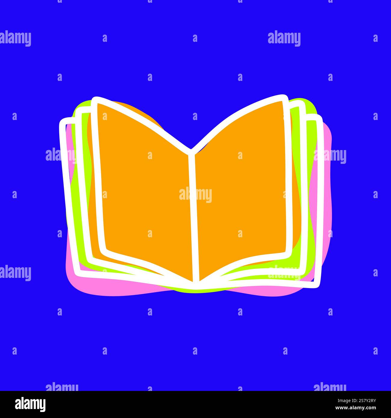 Doodle open book icon hand drawn with thin line and colorful blob ...
