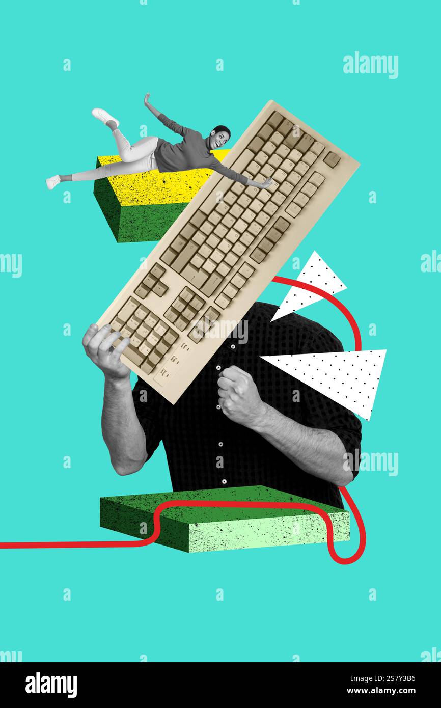Trend artwork collage template composite of young man headless keyboard ...