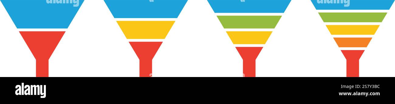 Sale marketing funnels set. Business pyramid template with steps ...