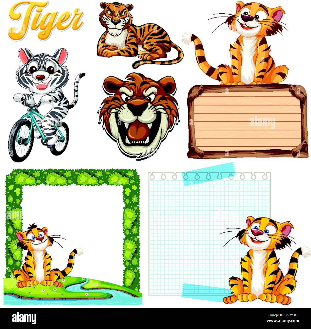 Cute tiger designs with frames and stationery Stock Vector Image & Art ...