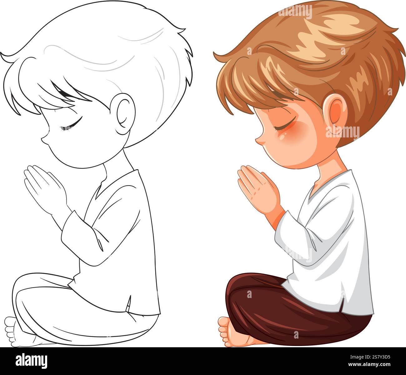 A young child kneeling in prayer and meditation Stock Vector Image ...