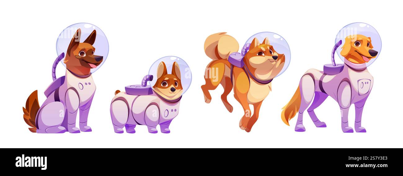 Astronaut dogs set isolated on white background. Vector cartoon ...