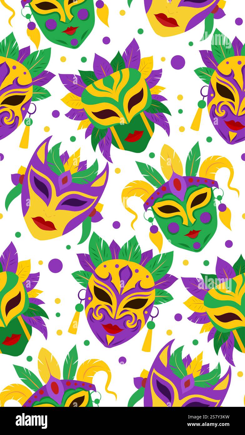 Vector texture on the Mardi Gras holiday. Seamless festive pattern with ...
