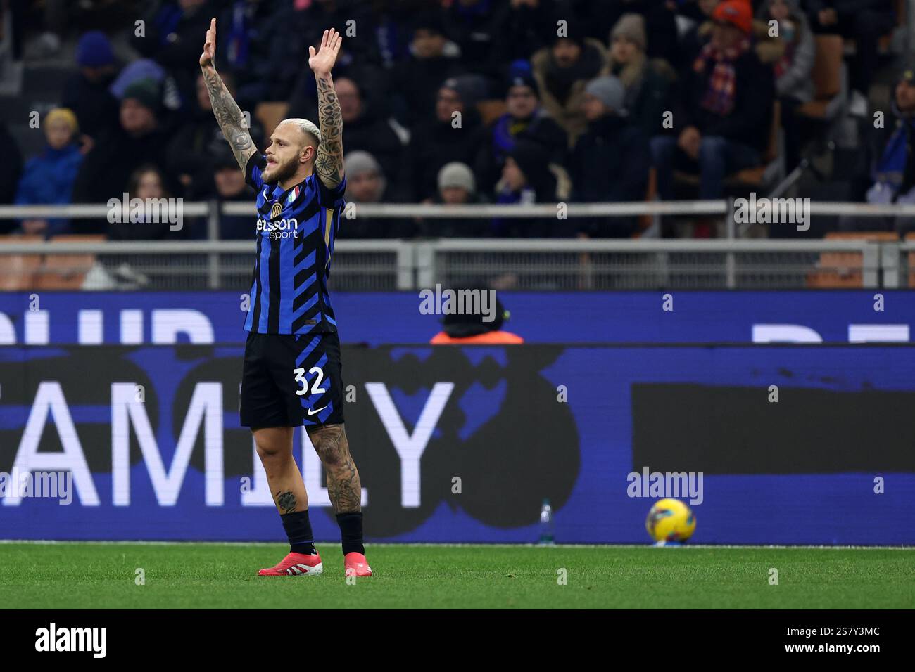 Milano, Italy. 19th Jan, 2025. Federico Dimarco of Fc Internazionale gestures during the Serie A ...