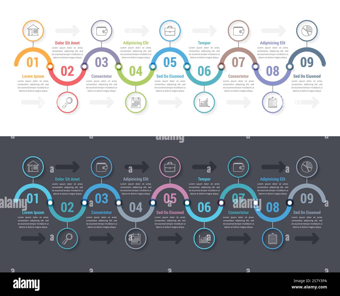 Infographic template with 9 steps or options, workflow, process diagram ...