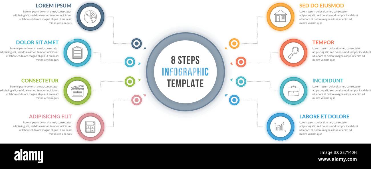 Infographic template with eight steps or options, workflow, process ...