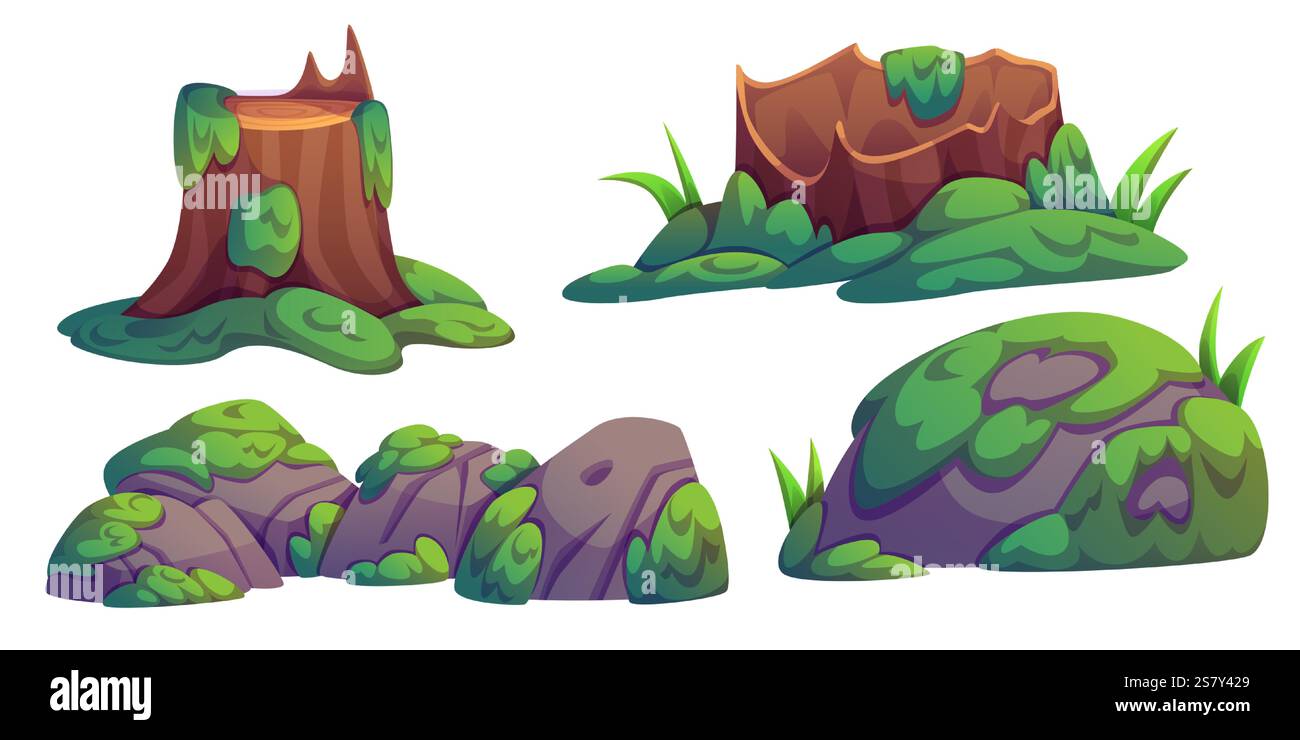 Moss covered tree in the forest Stock Vector Images - Alamy