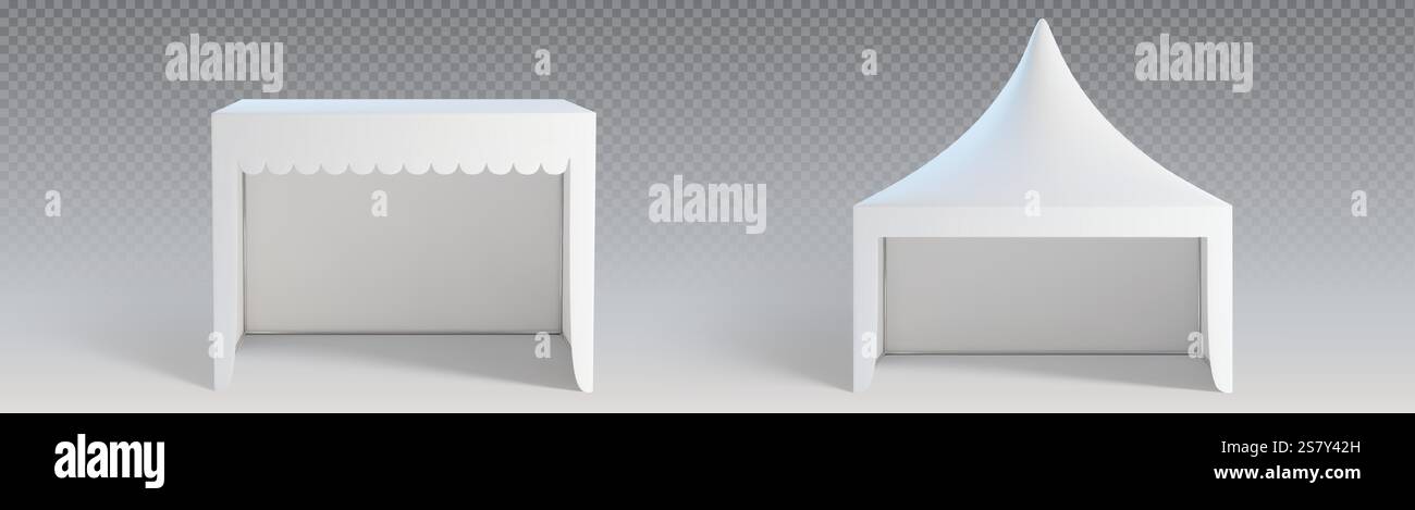 Tent mockups set isolated on transparent background. Vector realistic illustration of 3d booths ...