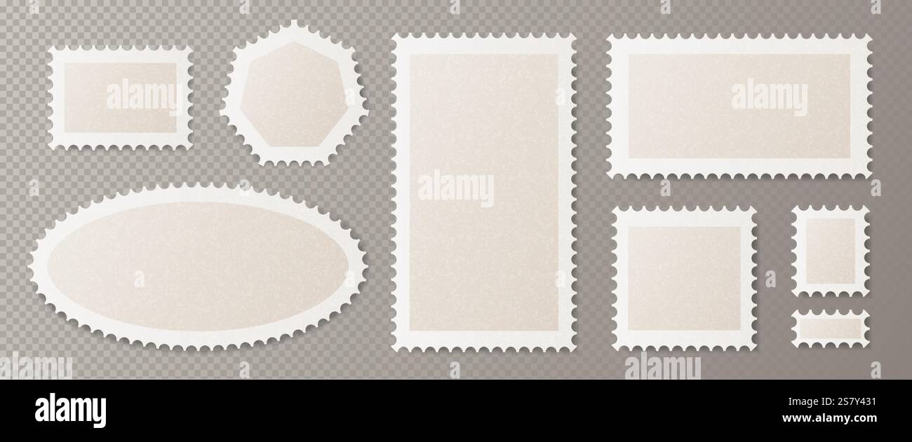 Retro postage stamps set isolated on transparent background. Vector ...