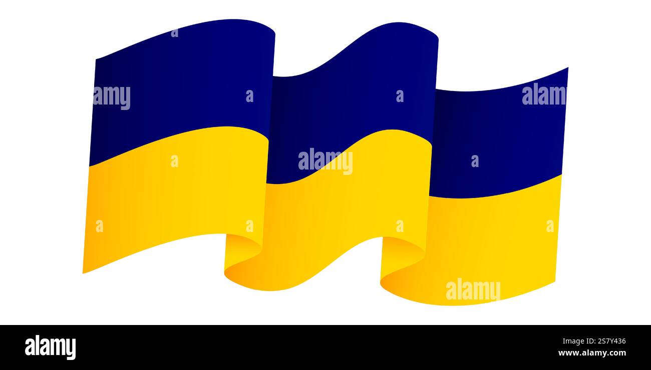 Isolated Ukrainian blue and yellow flag 3d. Waving design of the ...
