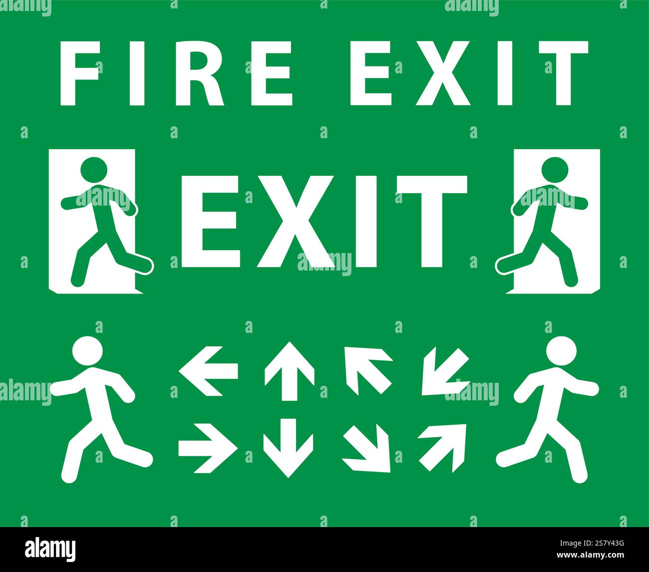 Emergency exit sign icon symbol set. Fire safety exit sign logo collection. Running man and exit ...