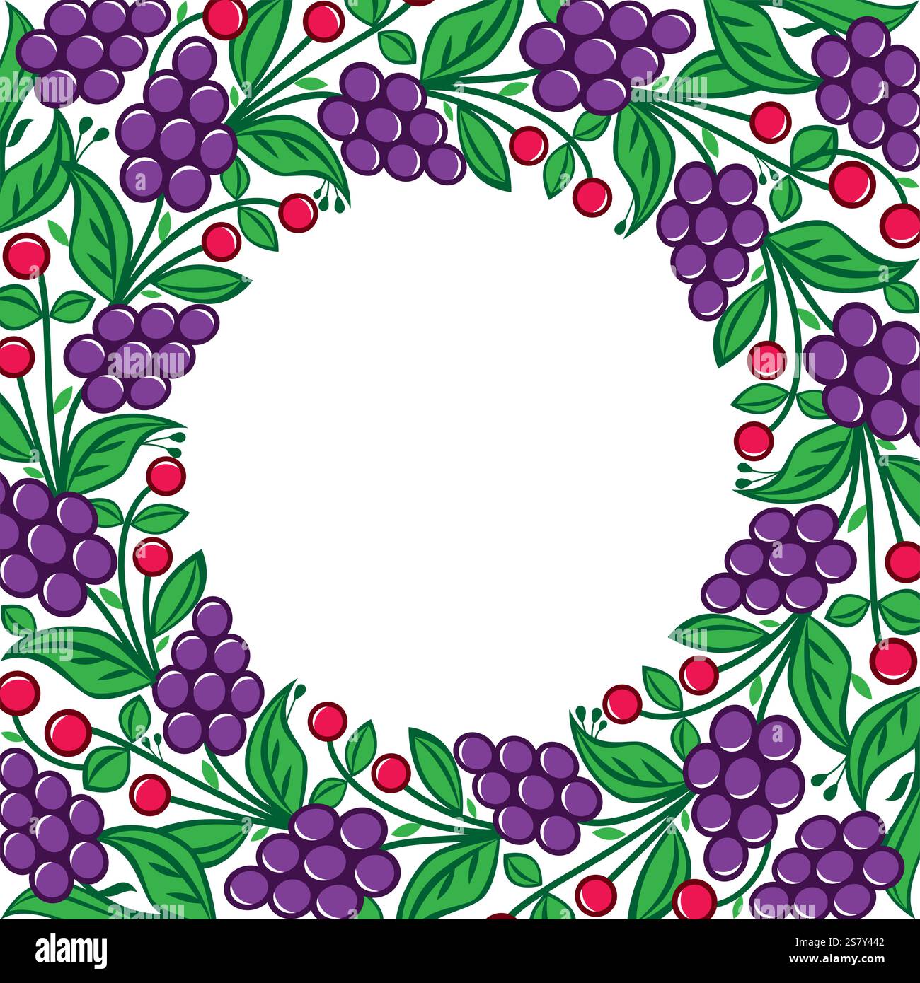 Greeting card with floral grapes frame design with empty space for text ...