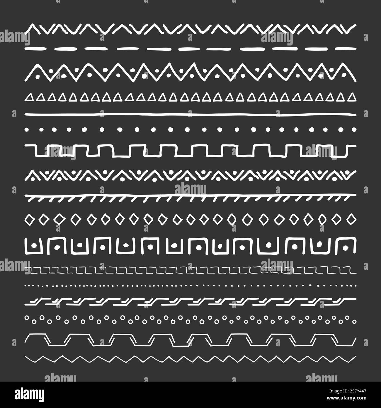 17 Hand drawn geometric dividers on dark background, vector eps10 ...