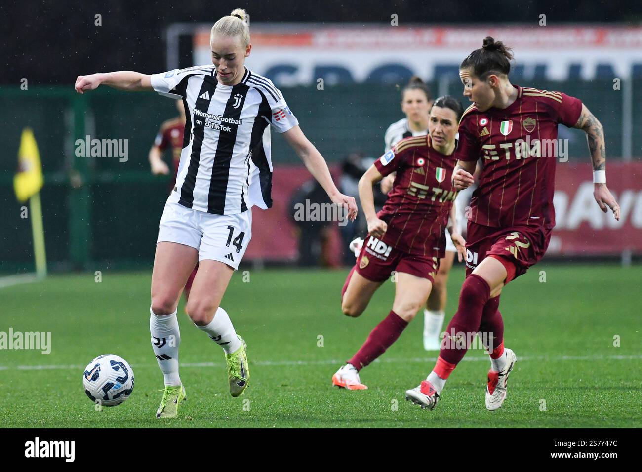 Amalie Jorgensen Vangsgaard of Juventus woman,Elena Linari of AS Roma ...