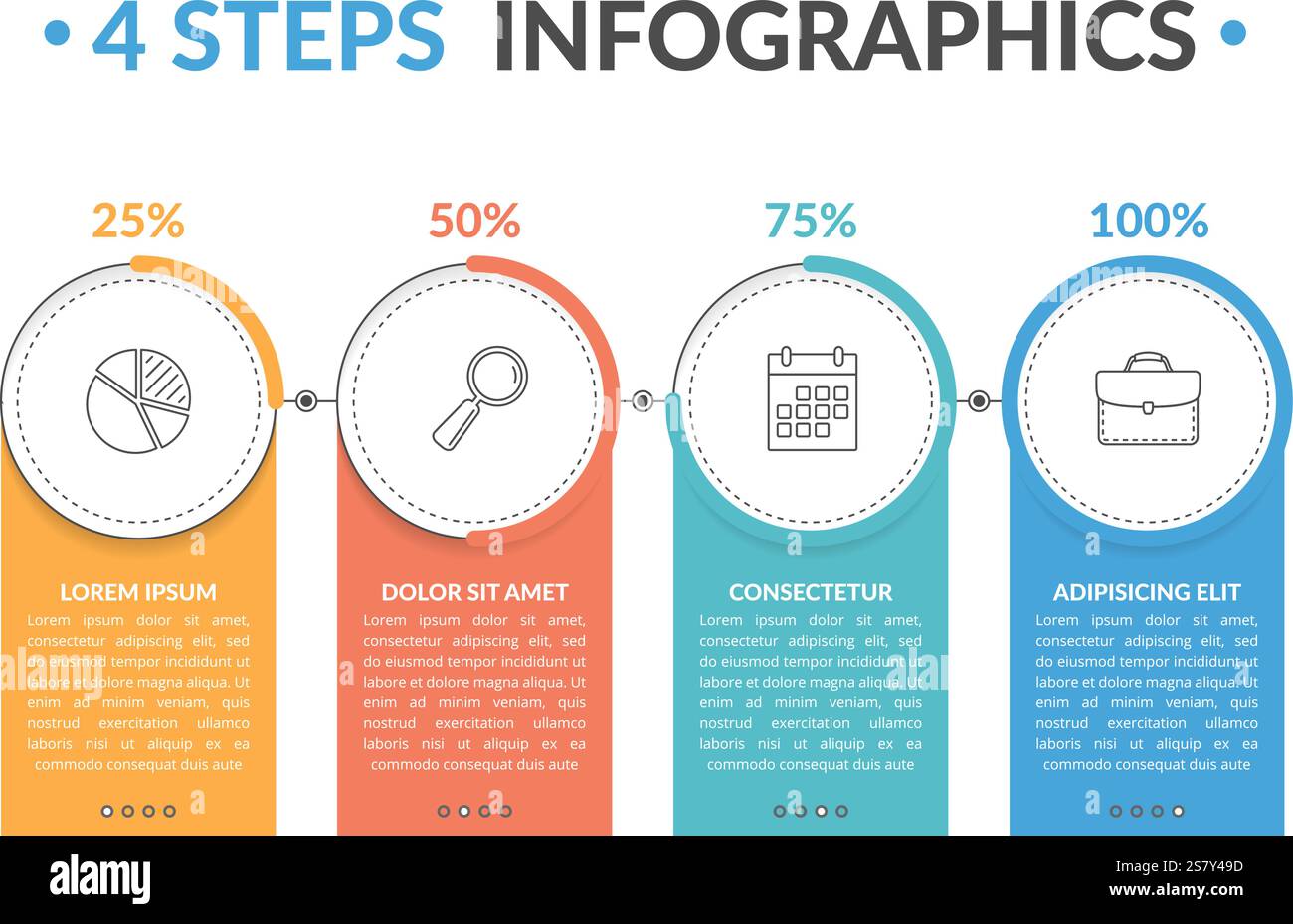 Infographic template with four round progress indicators, workflow, process chart, vector eps10 ...