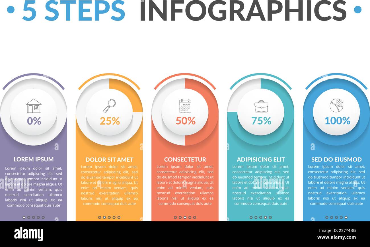Infographic template with five round progress indicators, workflow, process chart, vector eps10 ...