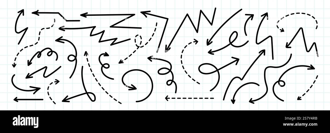 Set of simple lines hand drawn black arrows in various style. Simple ...