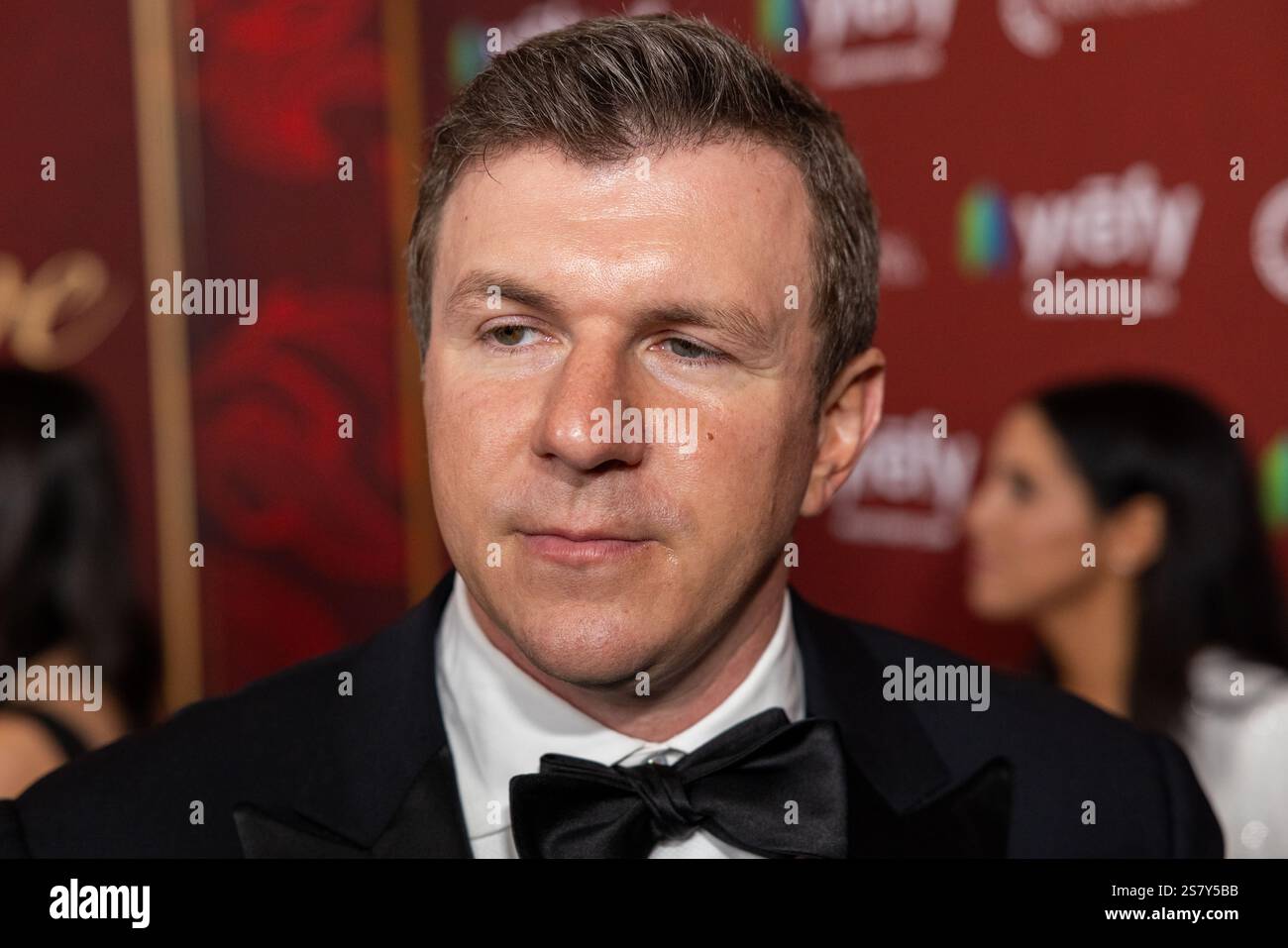 James O'Keefe speaks with press on the red carpet at the Turning Point ...